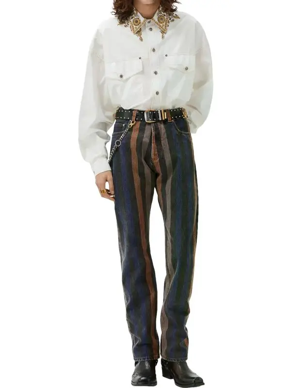 Versace Striped Straight Jeans - Blue