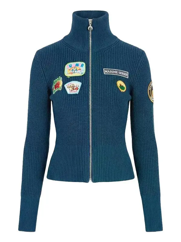 MARINE SERRE Deadstock Scout Patches Zip Up Cardigan - Blue