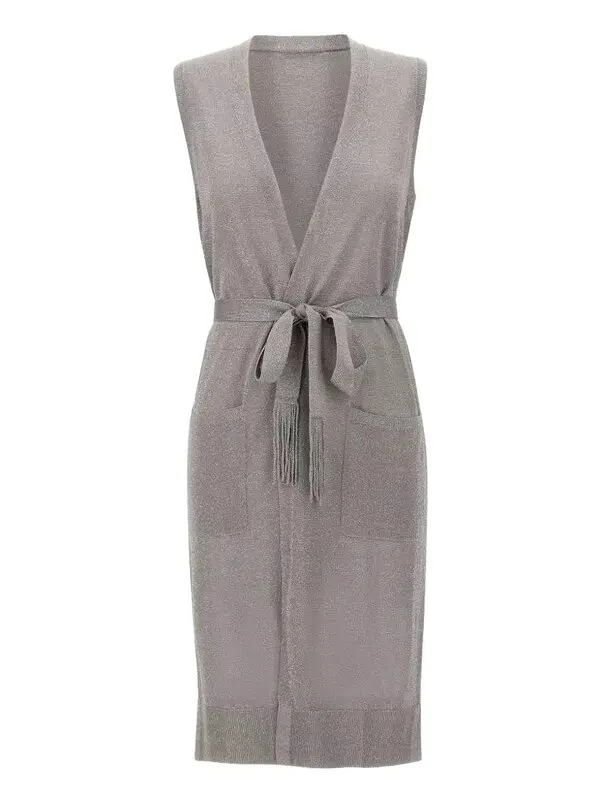 KANGRA Lurex-knit Belted Cardigan-coat - Grey