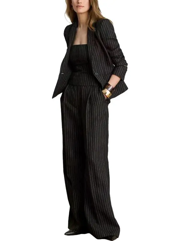 Ralph Lauren Chalk-stripe Linen Strapless Top - Black