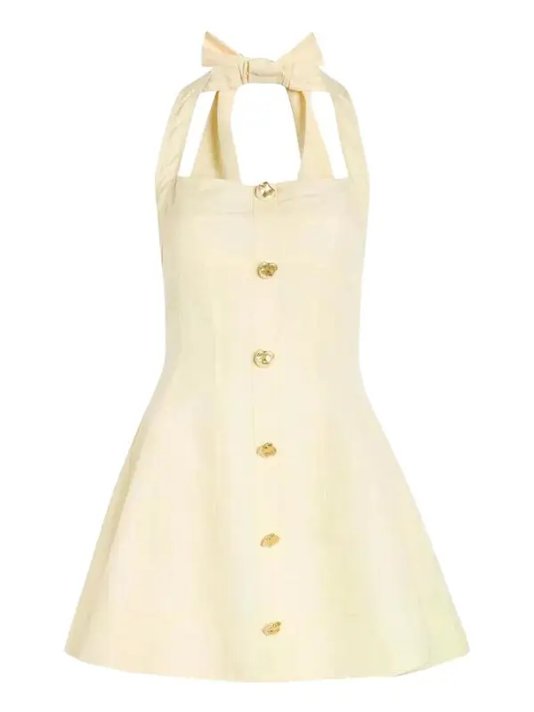 Aje Monroe Halterneck Linen Mini Dress With Bow Detail - Neutrals
