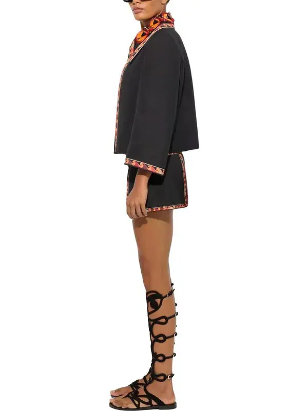 Emilio Pucci Embellished Cotton Jacket With Embroidered Collar - Black