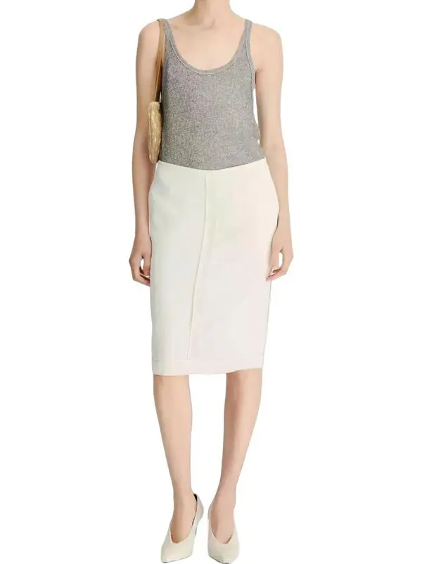 Loulou De Saison Ivory Satin Trimming Straight Midi Skirt - Neutrals