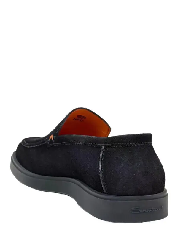 Santoni Suede Almond-toe Slip-on Loafers - Blue