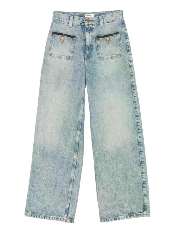 Sandro Leather-trim Wide-leg Jeans - Blue