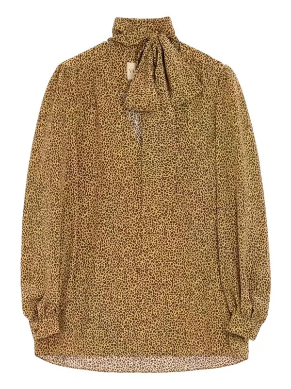 Valentino Garavani Crepe De Chine Shirt With Fauve Eclat Micromacula Print - Neutrals