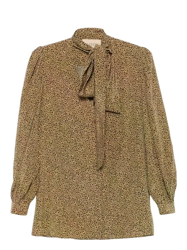 Valentino Garavani Crepe De Chine Shirt With Fauve Eclat Micromacula Print - Neutrals