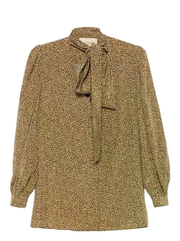 Valentino Garavani Crepe De Chine Shirt With Fauve Eclat Micromacula Print - Neutrals