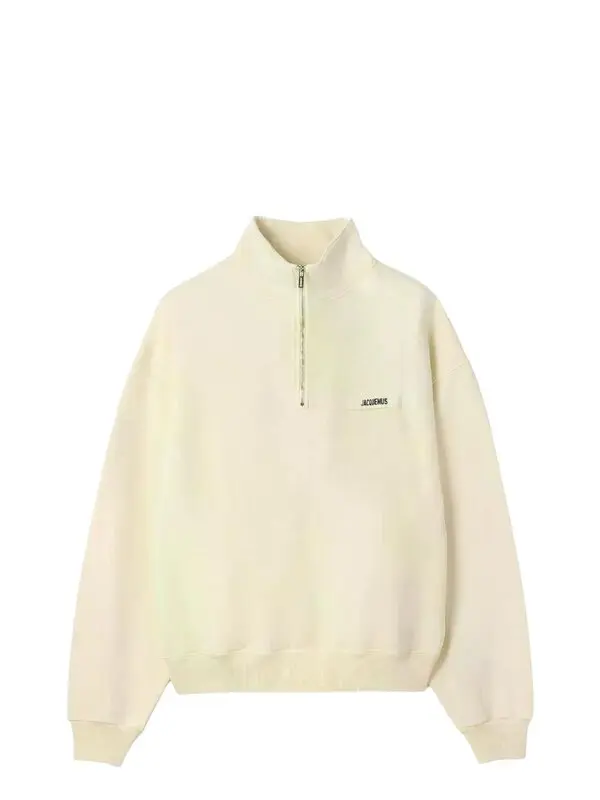 Jacquemus Quarter-zip Logo Patch Sweatshirt - Neutrals