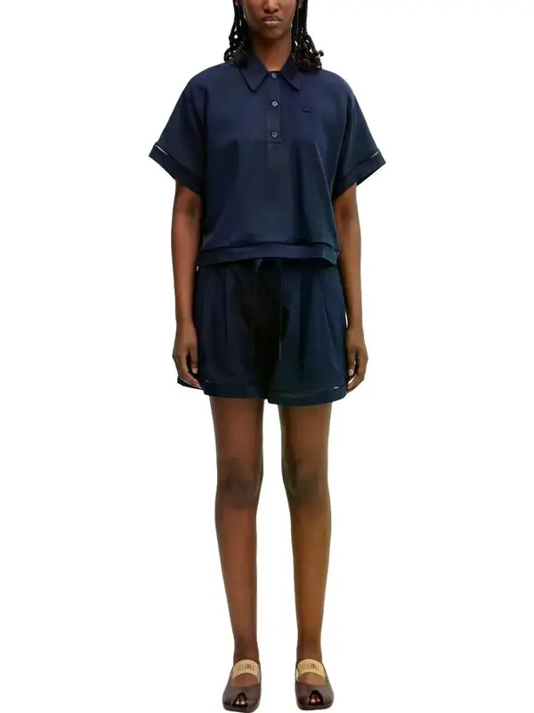 Lacoste Belted Pleated Shorts With Tonal Logo Embroidery - Blue