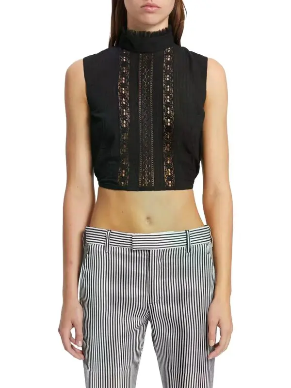 ANN DEMEULEMEESTER Light Cotton Dobby Strip Crop Top - Black