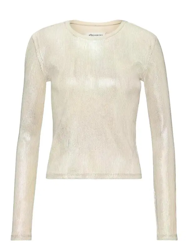 MAISON MARGIELA Foiled Ribbed Crewneck Long Sleeve Top - White