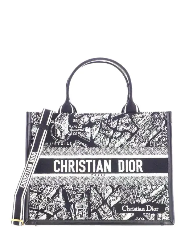 Dior Embroidered Canvas Medium Tote Bag With Strap - Black