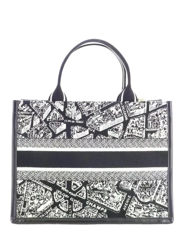Dior Embroidered Canvas Medium Tote Bag With Strap - Black