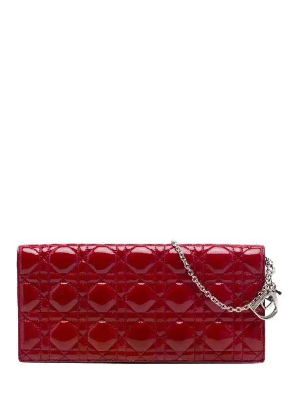 Dior 2016 Patent Cannage Lady Clutch With Chain - Red