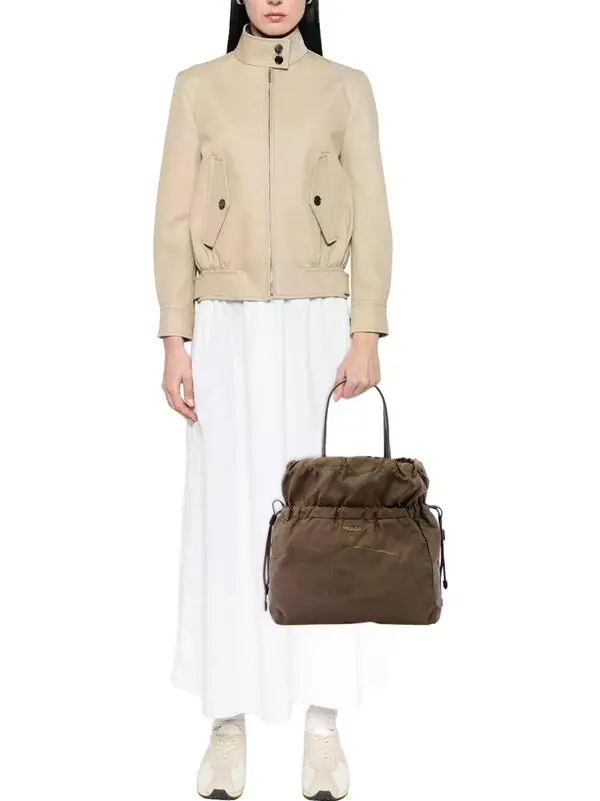 Prada Tessuto Logo Drawstring Tote Bag - Brown