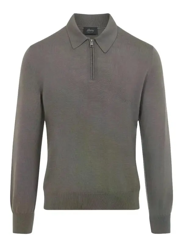 Brioni Quarter-zip Wool Polo Shirt - Grey