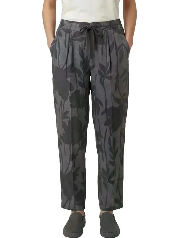 Brunello Cucinelli Floral Print Linen Trousers - Grey