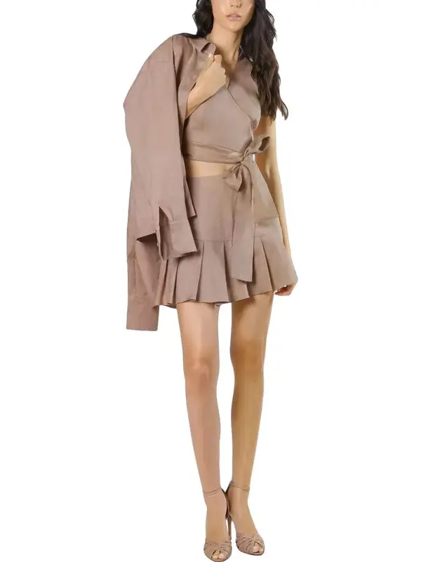 MIA PECULIAR Pleated Linen Mini Skirt - Neutrals