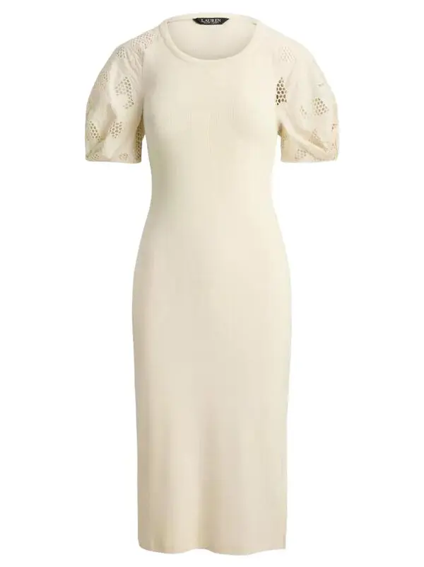 Ralph Lauren Rib-knit Eyelet-embroidered Midi Dress - Neutrals