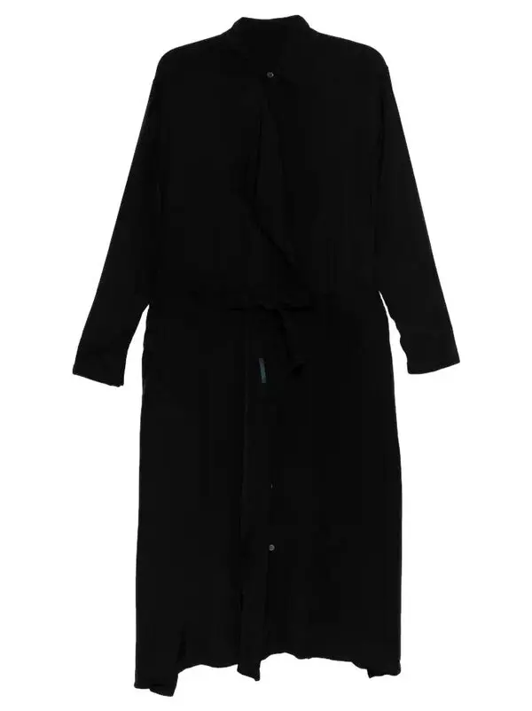 Yohji Yamamoto Belted Shirt Dress With Draped Detailing - Black