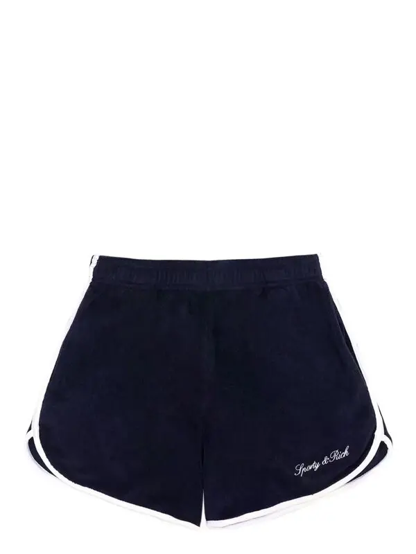 SPORTY & RICH Signature Logo Embroidered Cotton Shorts - Blue