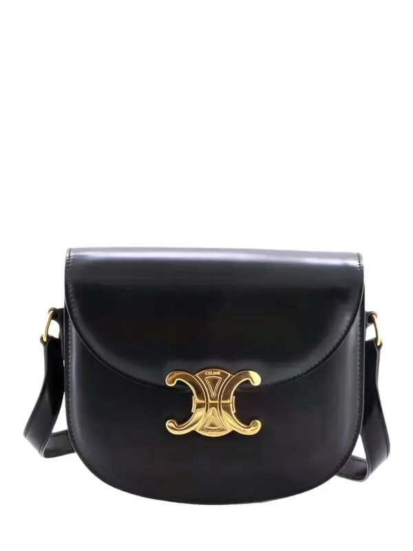 Celine Triomphe Besace Clea Flap Bag Leather Shoulder Bag - Black
