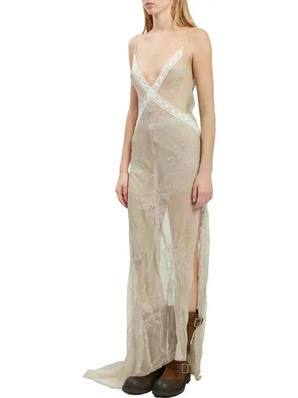 ANN DEMEULEMEESTER Embroidered Silk-voile Maxi Dress - Neutrals