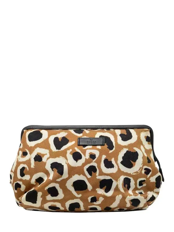 Gucci Leopard Print Canvas Pouch - Brown