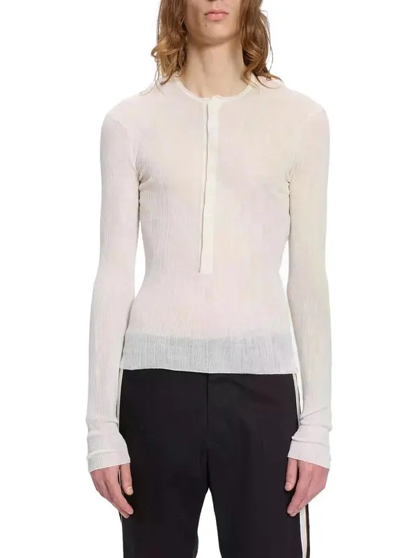 ANN DEMEULEMEESTER Ribbed-knit Henley-neck Sweater - Neutrals