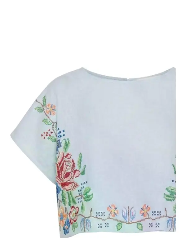 ORSINA Floral Embroidered Cropped Top - Blue