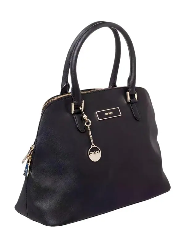Dkny Logo Plaque Calf Leather Tote Bag - Black
