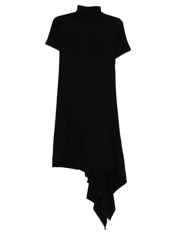 Yohji Yamamoto Cotton High-neck Dress With Asymmetric Hem - Black