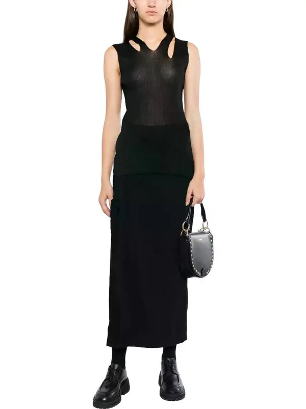 Yohji Yamamoto Ribbed Knit Cut-out Sleeveless Top - Black