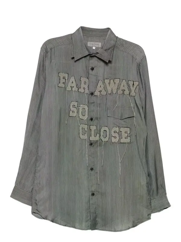 Yohji Yamamoto Patch-detail Pinstripe-print Shirt - Grey