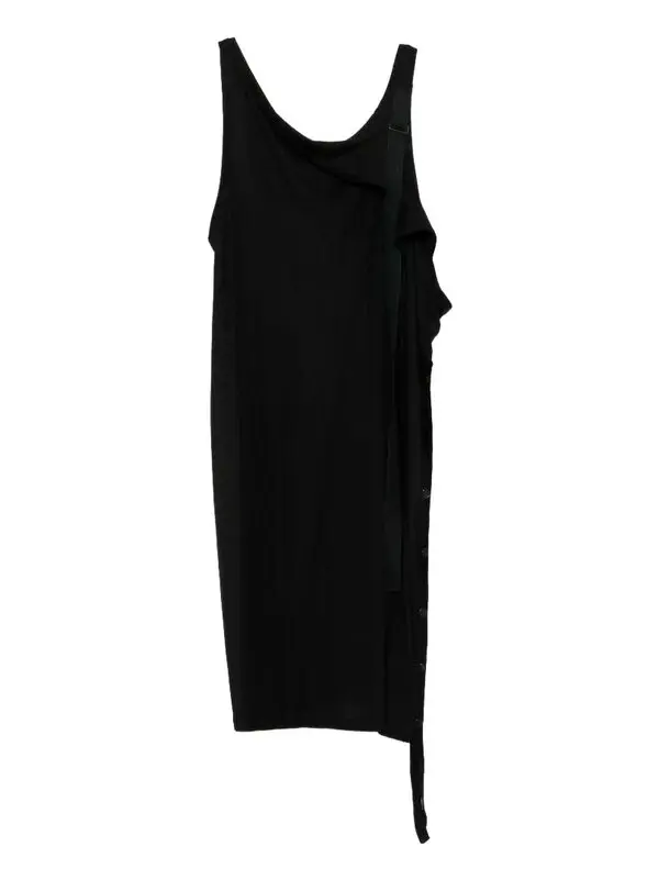 Yohji Yamamoto Wool Sleeveless Asymmetrical Draped Midi Dress - Black