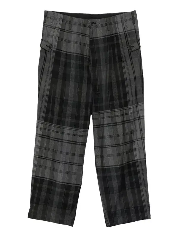 Yohji Yamamoto Plaid Tab-detail Trousers - Grey