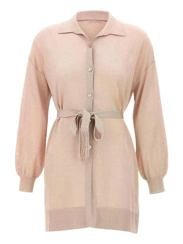 KANGRA Belted Lurex-knit Cardigan-coat - Pink