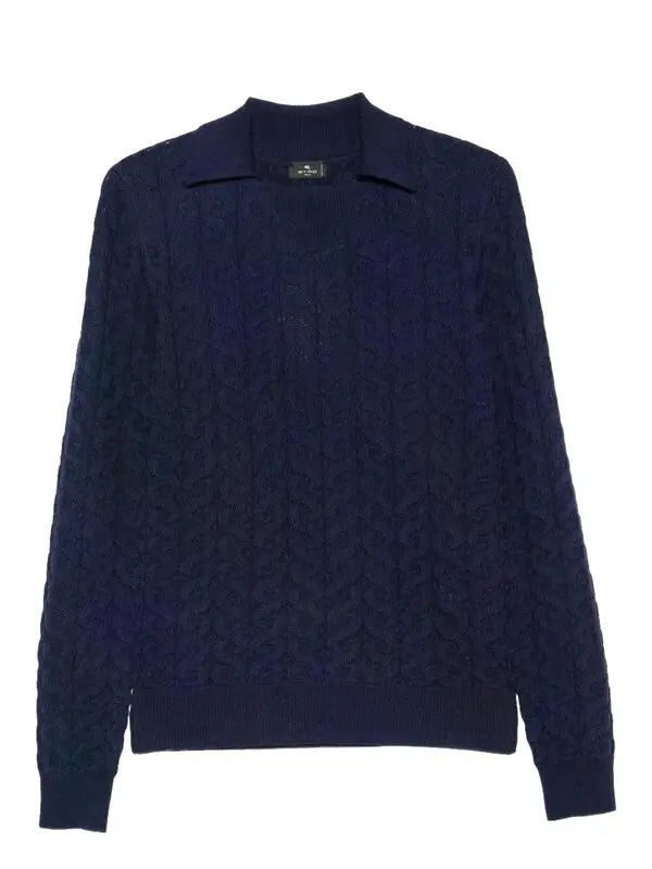 Etro Polo Collar Cable-knit Sweater - Blue