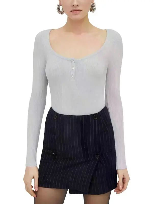 Guess Ribbed-knit Crystal-embellished Long-sleeve Top - Grey