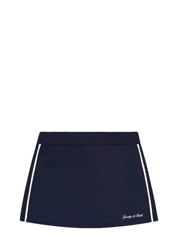 SPORTY & RICH Logo Print Side Stripe Mini Skirt - Blue