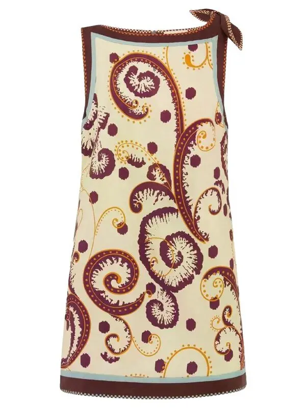 ALEMAIS Wilson Paisley-print Bow Detail Mini Dress - Neutrals