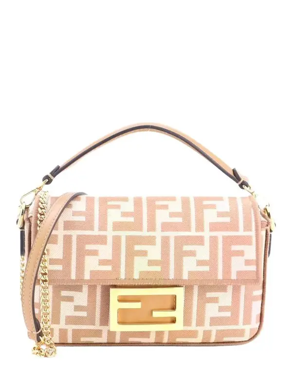 Fendi Zucca Canvas Mini Baguette Bag - Neutrals
