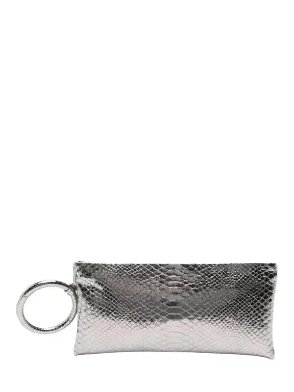 TOM FORD Laminated Snakeskin-effect Clutch Bag With Metal Ring Handle - Silver