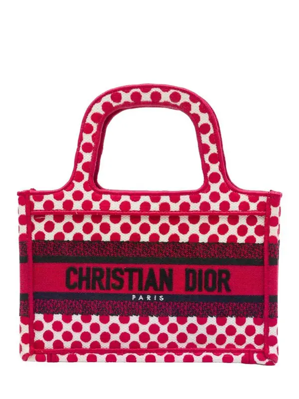 Dior Dioramour Mini Embroidered Canvas Book Tote Bag - Red