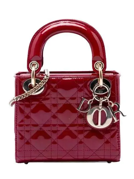 Dior Mini Patent Cannage Lady Satchel - Red