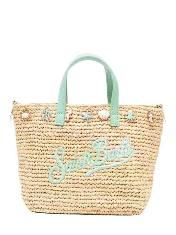 MC2 SAINT BARTH Mini Raffia Tote Bag With Charm Embellishments - Neutrals