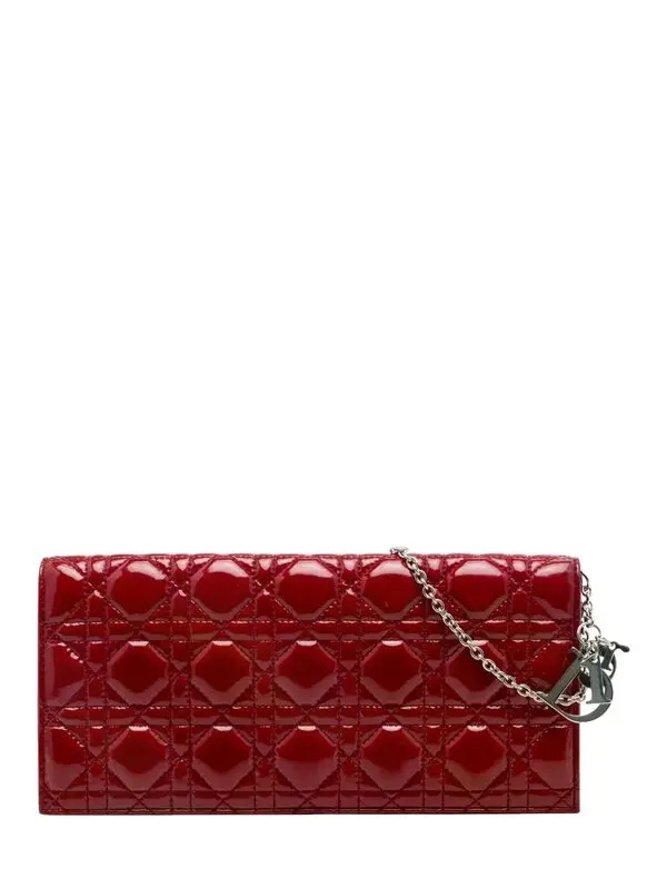 Dior Patent Cannage Lady Clutch With Chain Crossbody Bag - Red