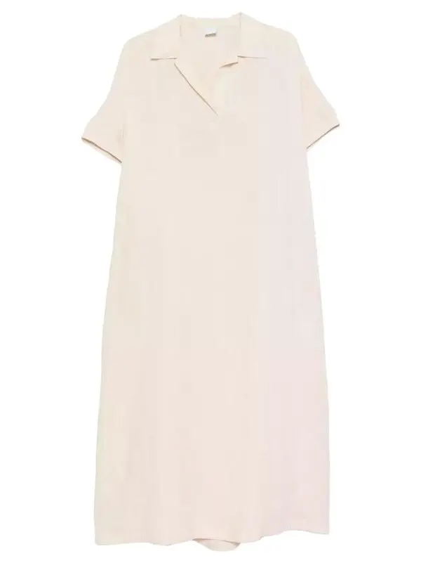 Eleventy Beige Linen-blend Spread Collar Midi Dress - Neutrals