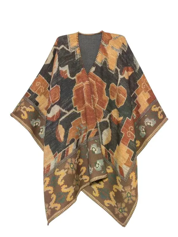 PIERRE-LOUIS MASCIA Abstract Pattern Blanket-stitch Cape - Brown